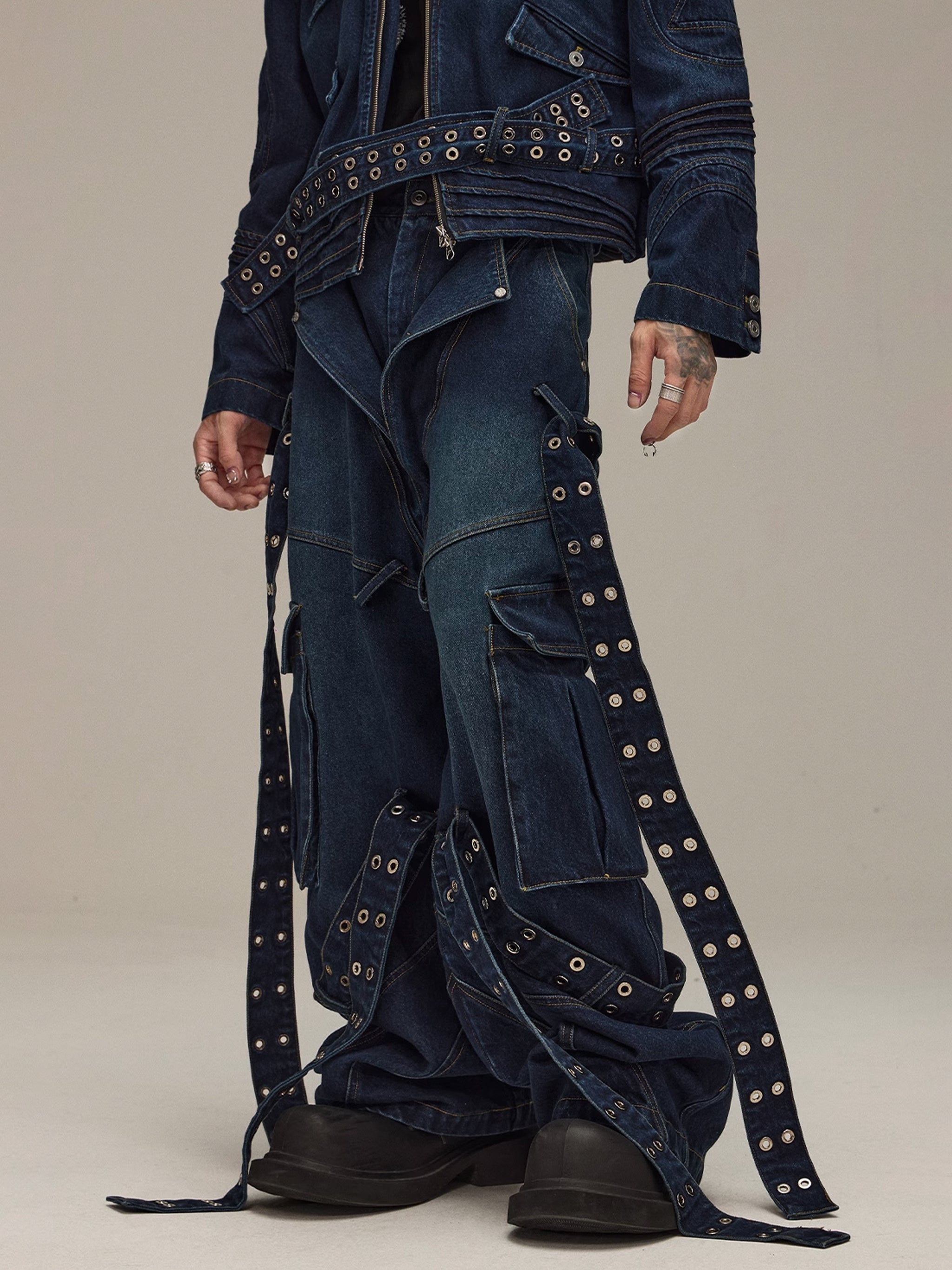Biker Belt Denim Cargo Pants – ELUVA